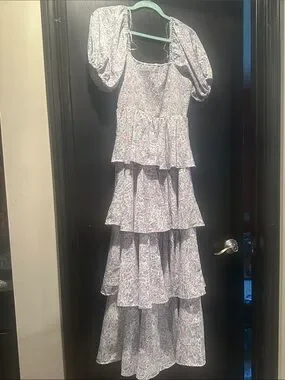 Dresses | Blue Floral Square Neck Ruffle Layered Maternity Maxi Dress ...